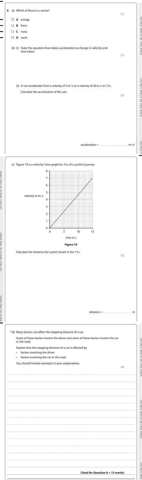 Gcse Edexcel Physics Combined Science Velocity Time Graphs 6 A Which Of These Is A Vector