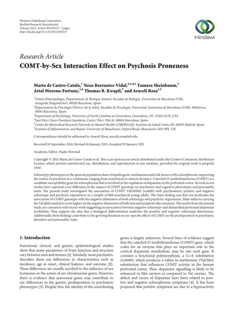 Pdf Comt By Sex Interaction Effect On Psychosis Proneness