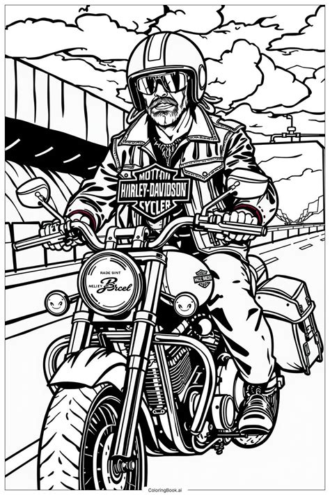 할리 데이비슨 오토바이 라이더 2 색칠하기 페이지 무료 Pdfandpng 인쇄 가능