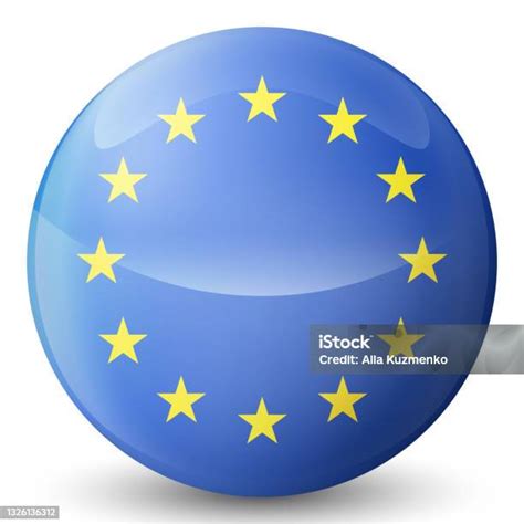 유럽 연합 국기유리 라이트 볼 둥근 구 템플릿 아이콘 Eu 국가 기호 흰색 배경에 강조 표시된 광택 사실적 공 3d 추상 벡터 일러스트레이션 큰 거품 3차원 형태에 대한