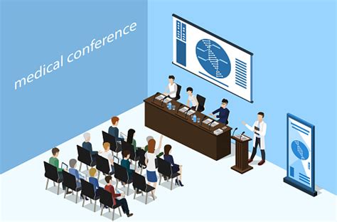 학생 들과 함께 의료 컨퍼런스에서 아이소메트릭 3d 벡터 일러스트 레이 션 개념 보고서 등측투영법에 대한 스톡 벡터 아트 및 기타 이미지 등측투영법 건강관리와 의술