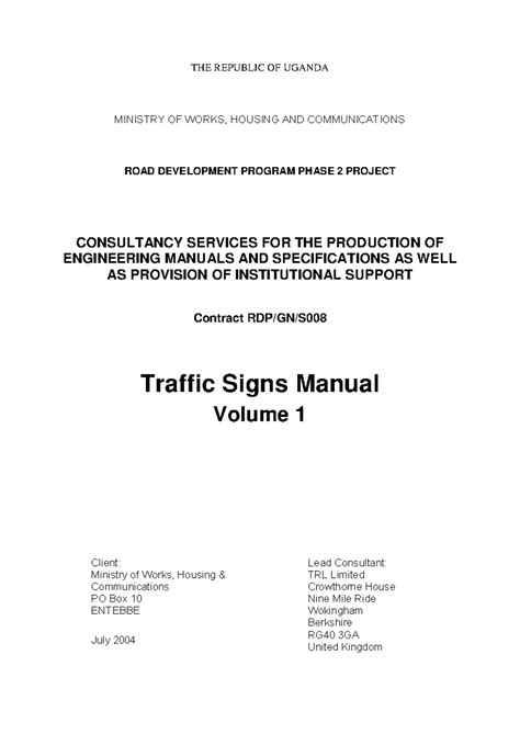 Traffic Signs Manual Vol 1 Complete The Republic Of Uganda Ministry