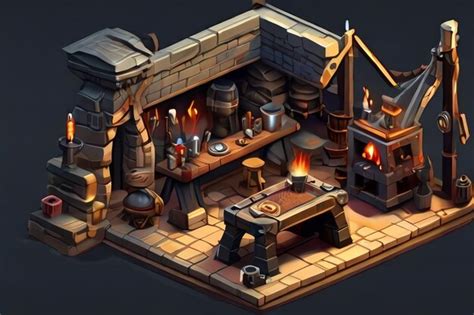 Premium Photo Isometric Blacksmithing Or Making War Weapons