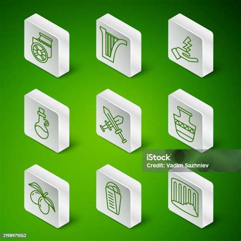 세트 라인 고대 기둥 자이로 피타 그리스어 전차 교차 중세 검 올리브 오일 하프 올리브 가지 및 암포라 아이콘의 병 벡터 0명에 대한 스톡 벡터 아트 및 기타 이미지