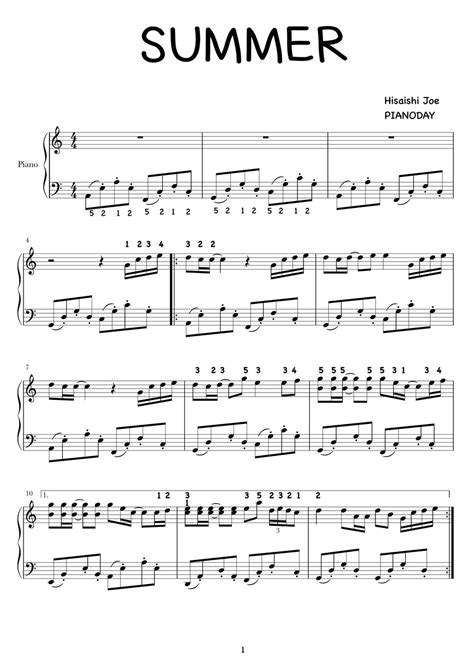 히사이시 조 기쿠지로의 여름 Ost Easy C Key Sheet By Pianoday피아노데이