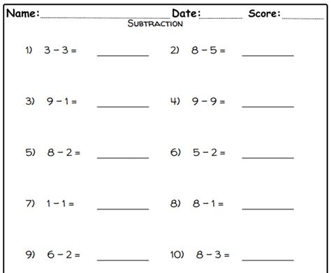 Subtraction Worksheets Numbers 1 9 50 Printable Pages For Preschool First Grade 1 Horizontal And