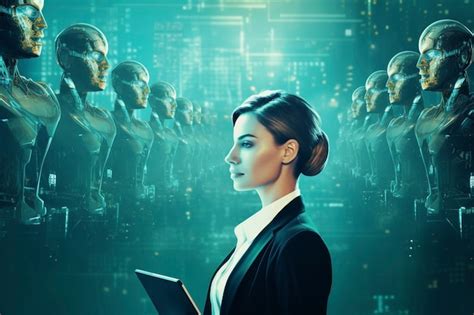 Free Photo Person Surrounded By Ai Robots Coworkers