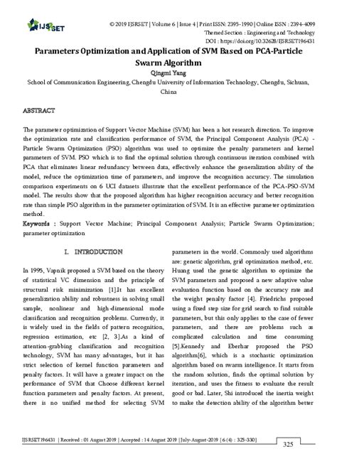 pdf parameters optimization and application of svm based on pca