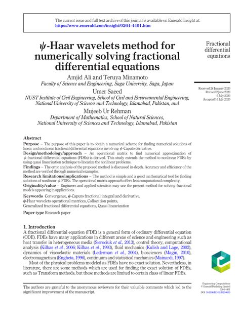 Pdf ψ Haar Wavelets Method For Numerically Solving Fractional Differential Equations