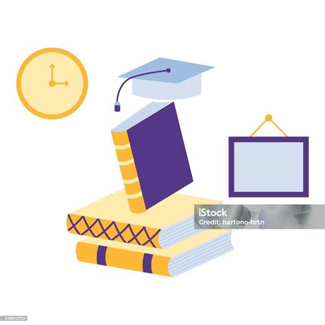 책 더미에 졸업 모자 교육 개념 교육 테마와 함께 평면 스타일의 벡터 일러스트 레이 션 편집 가능한 벡터 그림입니다 개념에 대한 스톡 벡터 아트 및 기타 이미지 Istock