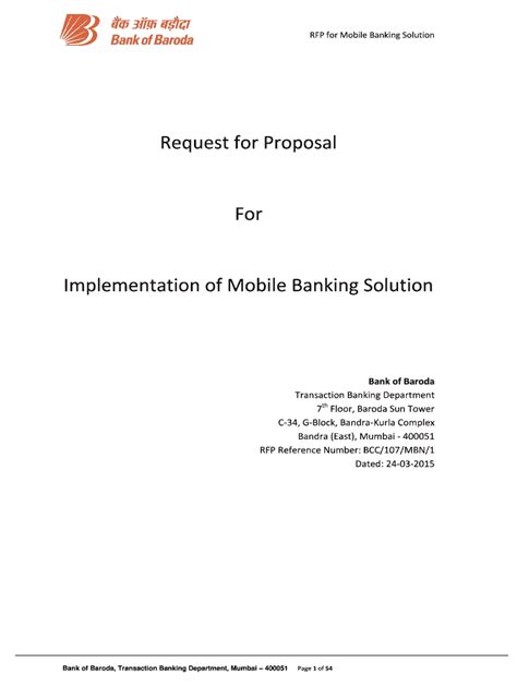 Fillable Online Rfp For Mobile Banking Solution Fax Email Print Pdffiller