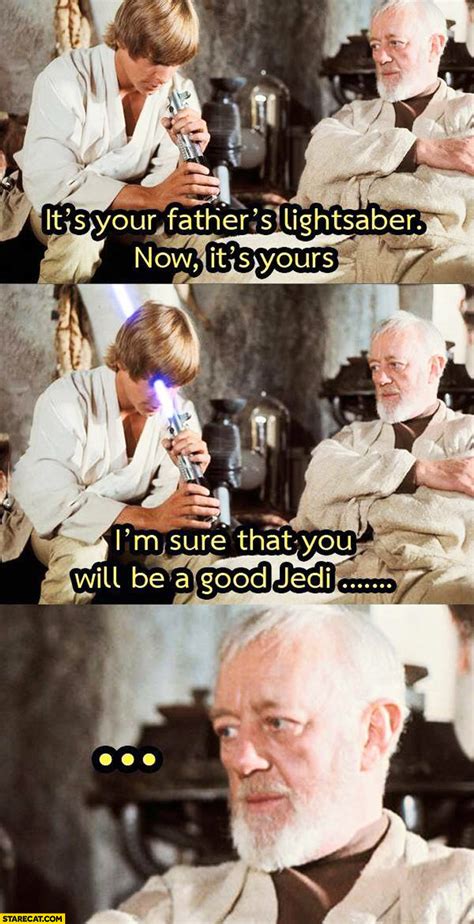 Obi Wan Kenobi Handing Lightsaber To Luke Im Sure You Will Be A Good