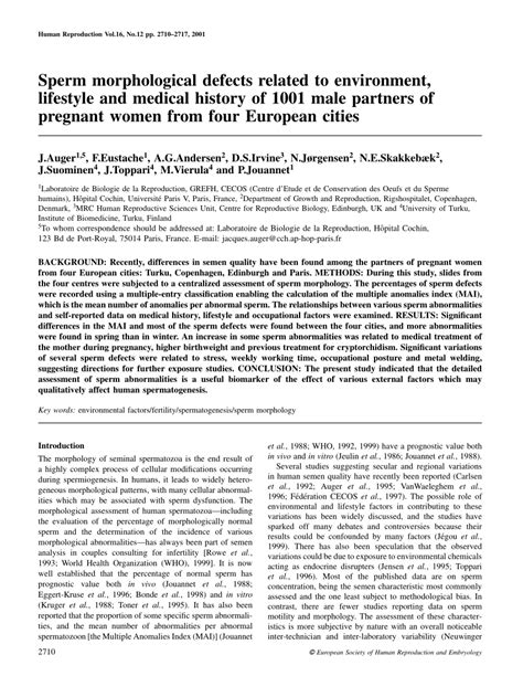 Pdf Sperm Morphological Defects Related To Environment Lifestyle And Medical History Of 1001