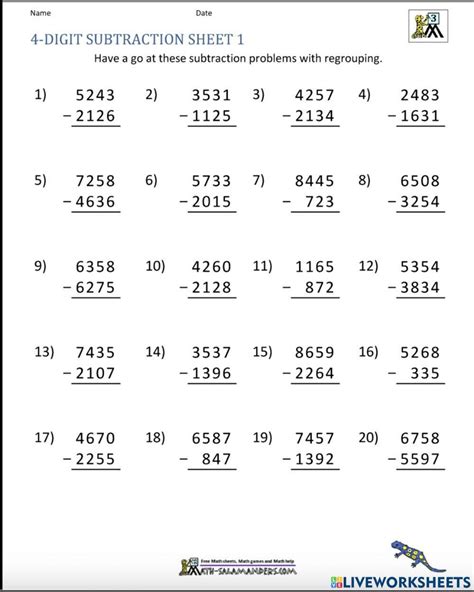 4 Digit Subtraction Worksheets Worksheets Library