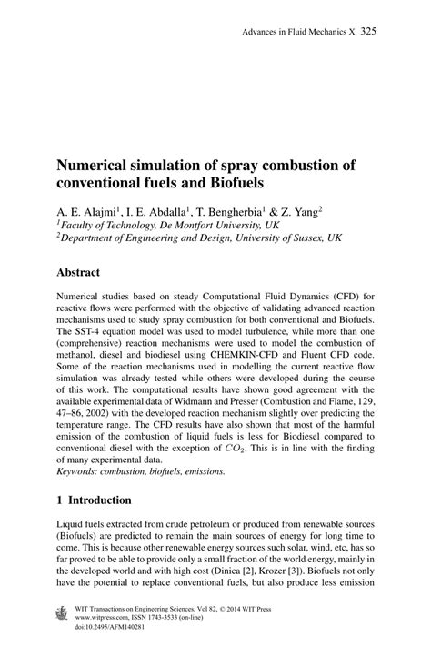Pdf Numerical Simulation Of Spray Combustion Of Conventional Fuels And Biofuels