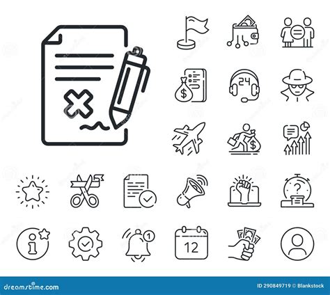 Reject File Line Icon Decline Document Sign Salaryman Gender Equality And Alert Bell Vector