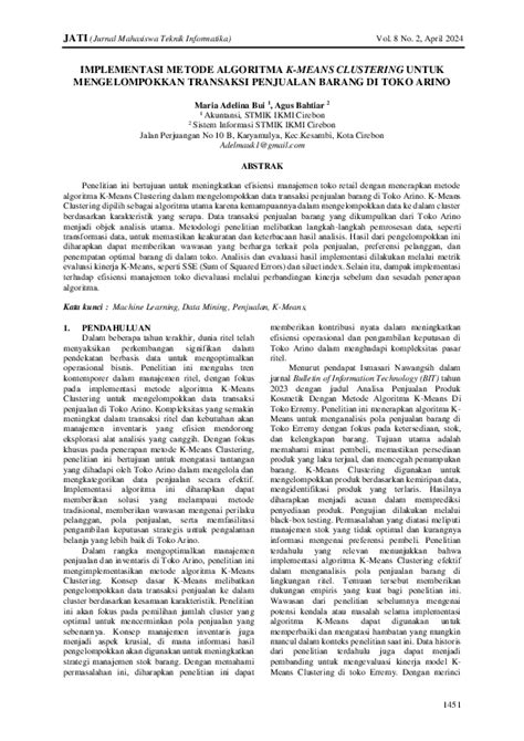 Pdf Implementasi Metode Algoritma K Means Clustering Untuk