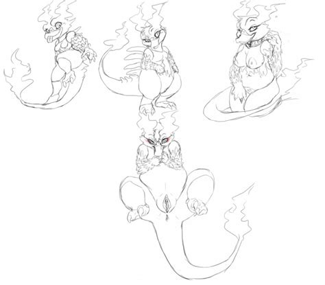 Rule 34 Breasts Color Female Female Only Feral Fire Magmar Nipples Nude Partially Colored