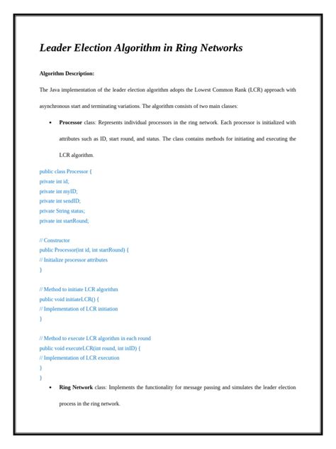 Leader Election Algorithm Pdf Algorithms Computer Engineering
