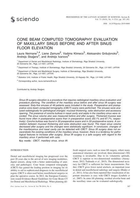 Pdf Cone Beam Computed Tomography Evaluation Of Maxillary Sinus Before And After Sinus Floor