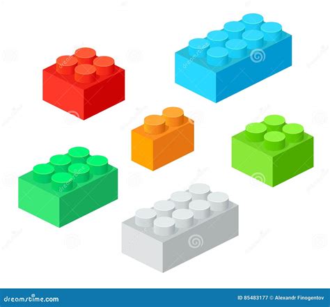 Isometric Plastic Building Blocks With Shadow Vector Set Of The Colored Bricks Stock