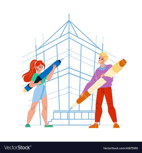 Building Design Man And Woman Architects Vector Image