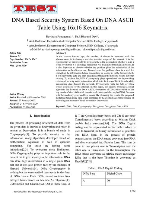 Pdf Dna Based Security System Based On Dna Ascii Table Using 16x16