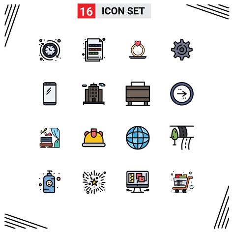 Set Of 16 Vector Flat Color Filled Lines On Grid For Mobile Phone Swatch Setting Internet