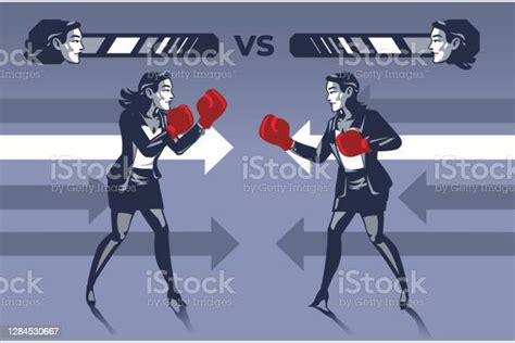 복싱 매치에서 두 명의 비즈니스 여성이 서로를 노크하는 일러스트 컨셉 여자에 대한 스톡 벡터 아트 및 기타 이미지 여자