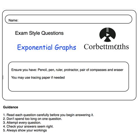 Exponential Graphs Practice Questions Corbettmaths