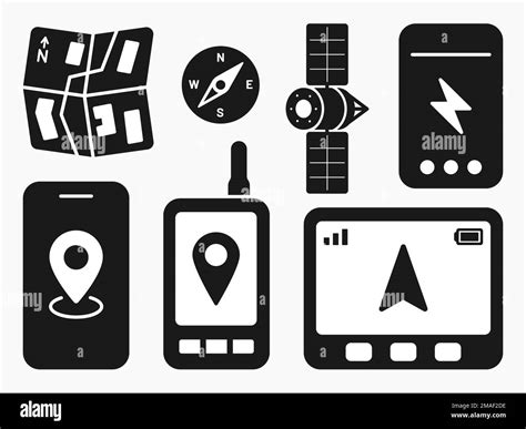 Portable Gps Navigation System Compass Battery Shape Icon Set Vector