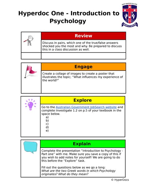 Hyperdoc 1 Practise Sheets Hyperdoc One Introduction To Psychology Review Discuss In Pairs