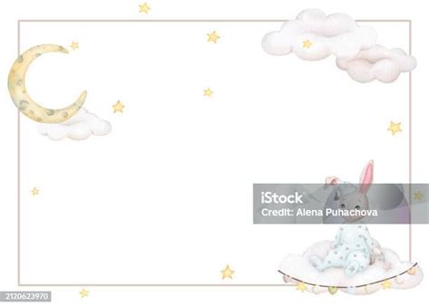 아기 토끼 소년 수채화 프레임 생일 배경 성별 파티 베이비 샤워 어린이 파티 파스텔 색상의 어린이 그림입니다 수평 카드 포스터 초대장 인사말 카드 0명에 대한 스톡 벡터