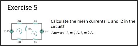 Solved Exercise Calculate The Mesh Currents I And I In Chegg