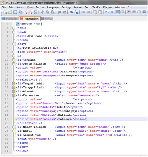 Form Registrasi Menggunakan Bahasa Html Lembaran Kuliahku