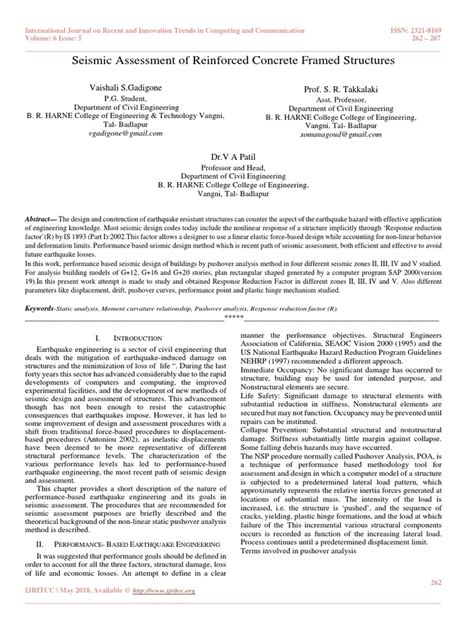 Seismic Assessment Of Reinforced Concrete Framed Structures Pdf Earthquake Engineering