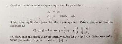 Solved 1 Consider The Following State Space Equation Of A Chegg Com