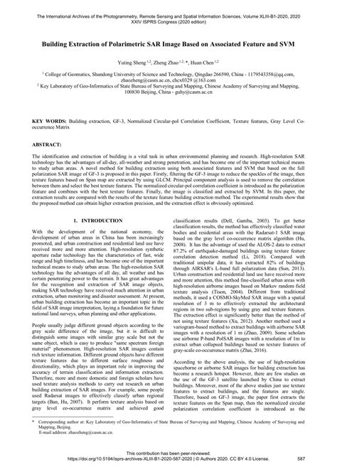 Pdf Building Extraction Of Polarimetric Sar Image Based On Associated Feature And Svm