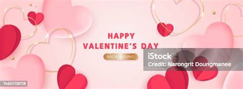 해피 발렌타인 데이 포스터 또는 배너 템플릿입니다 아름 다운 종이 분홍색 배경에 하트와 흰 구름을 잘라 텍스트를위한 장소 벡터