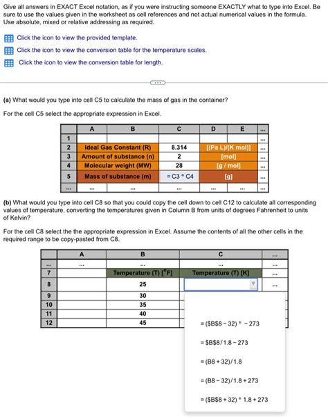 Solved Give All Answers In EXACT Excel Notation As If You Chegg Com