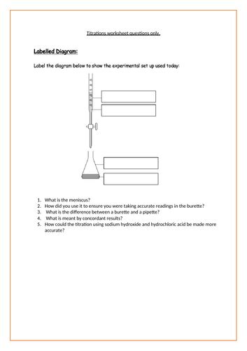 Titrations Ks4 Worksheet Questions Only Teaching Resources