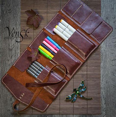 Leather Pencil Case Handmade Colored Pencil Holder Pen Пеналы Кожаные кошельки Мужские