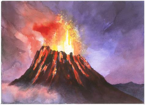 Hawaii Volcano watercolor 10 X 14" print - Free Shipping! | Акварельная ...