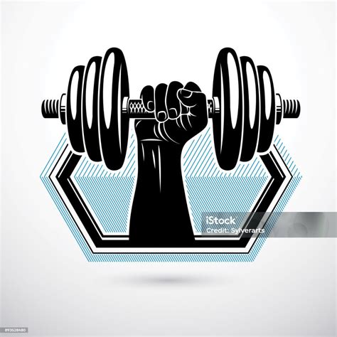 보디 아령과 디스크 무게와 근육 질 팔의 벡터 그림 파워 리프팅 강철에 대한 스톡 벡터 아트 및 기타 이미지 강철 건강한 생활방식 교차 훈련법 Istock