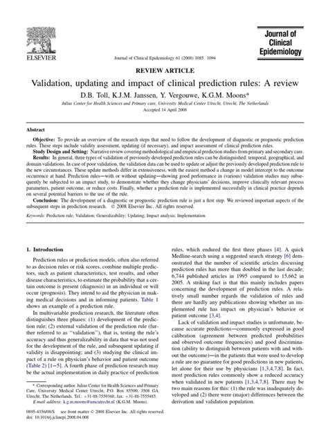 2008 validation updating and impact of clinical prediction rules pdf