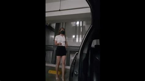 Crossdresser Office Lady In White Shirt And Black Mini Skirt Night