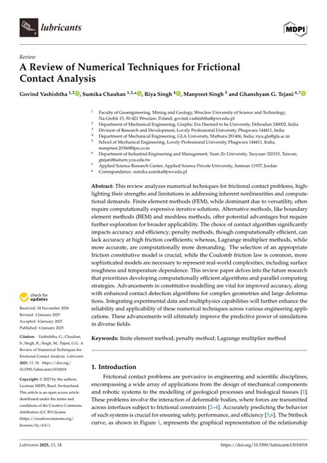 Pdf A Review Of Numerical Techniques For Frictional Contact Analysis