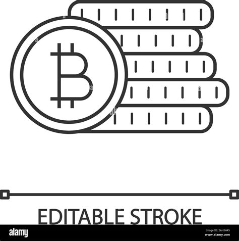 Bitcoin Coins Stack Linear Icon Cryptocurrency Deposit Thin Line Illustration Digital Money