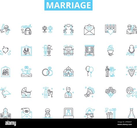 Marriage Linear Icons Set Vows Commitment Partnership Love