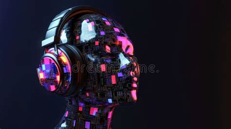 Humanoid Robot With Headphones Surrounded By Vibrant Circuit Board